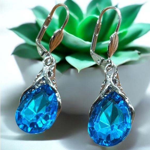 Jewelry | Blue And Silver Teardrop Earrings With Leverback Closures ...